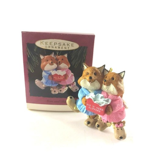 Hallmark Keepsake 1993 Mom and Dad Foxes His and Hers Slippers Ornament ...