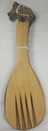 Wooden Hand Carved Zebra Salad/Pasta Spoon & Fork Tongs African Animal ...