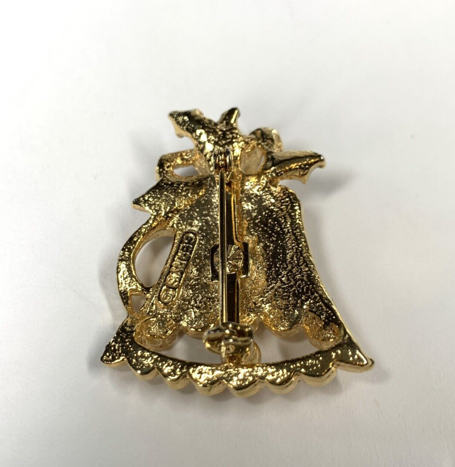 Vintage Gerry's Christmas Bell Brooch Pin Textured Gold Tone Bell ...