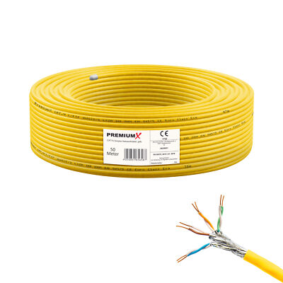 CAT 7A 50m Netzwerkkabel Simplex Gelb Eca LAN Internet Kabel Ethernet ...