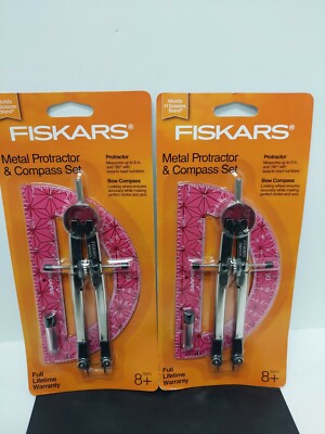 Fiskars Metal Bow Compass & Protractor Set Easy Read Numbers Pink NEW ...