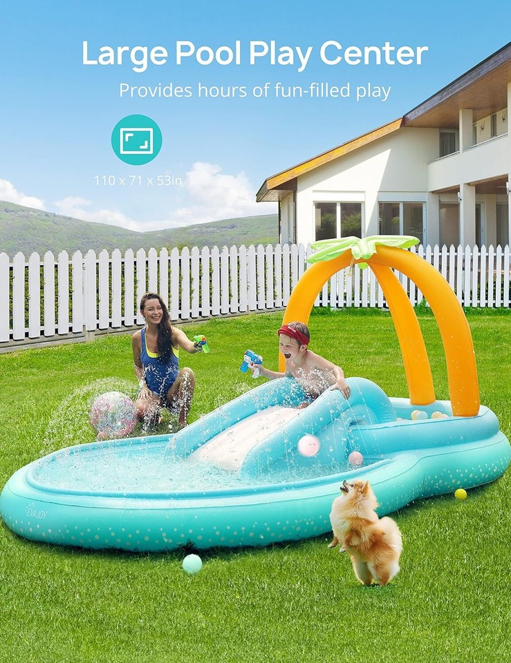 Kiddie Pool, Inflatable Play Center Kids Pool with Slide, Water ...