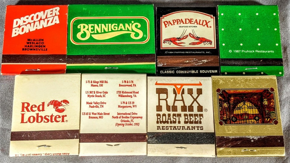 Lot of 8 Matchbooks Restaurant Rax Roast Beef Magic Time Machine ...
