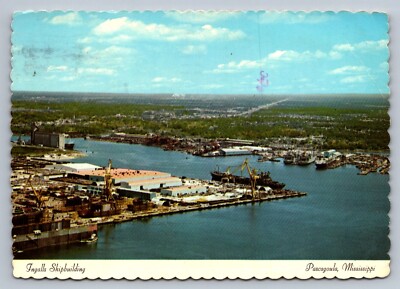 Postcard Mississippi Pascagoula Ingalls Shipbuilding Yard Aerial View ...