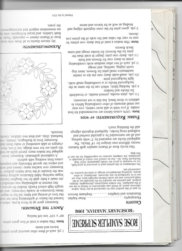 ROSE SAMPLER SUPREME QUILT PATTERNS BY ROSEMARY MAKAN. | eBay