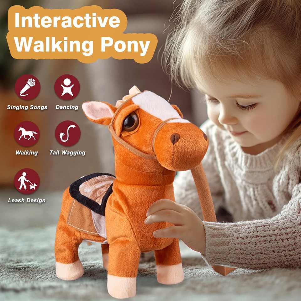 Walking Pony Toy Musical Singing Dancing Plush Interactive Brown | eBay