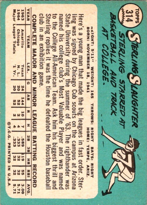1965 Topps #314 Sterling Slaughter *Very Good* | eBay