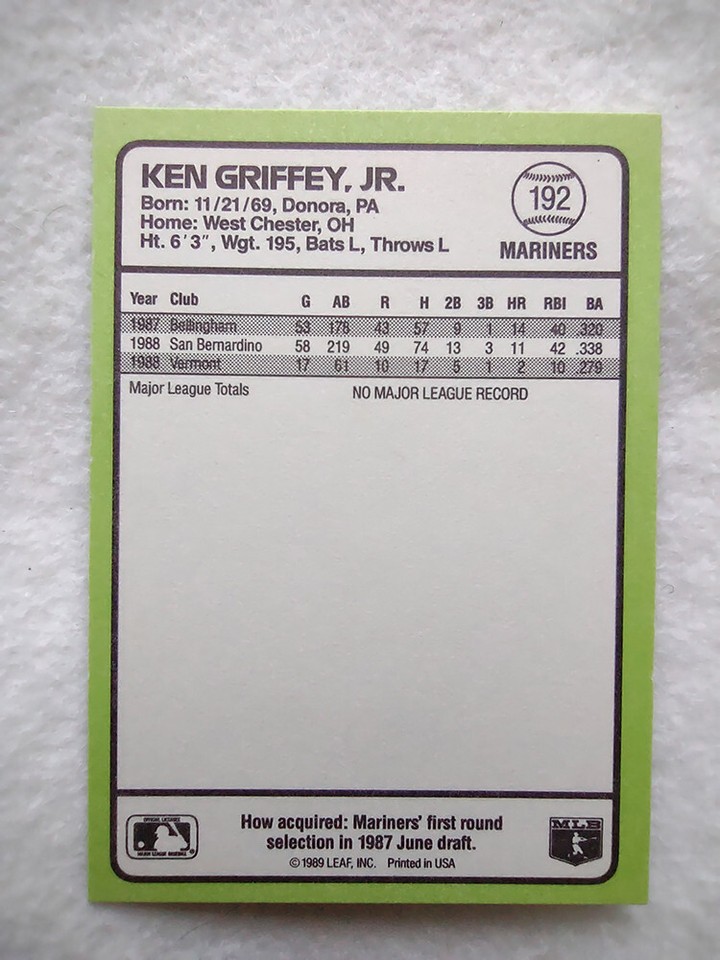 Ken Griffey Jr 1989 Donruss Baseballs Best #192 (Rookie) (Condition ...
