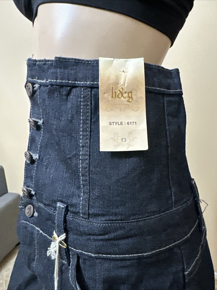 Women’s Blue Cotton Denim Casual Stretch High Waist Button Zipper Size ...