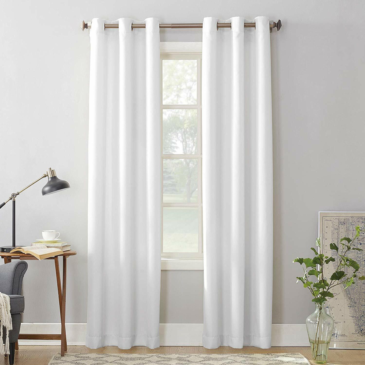 Set 2 Solid White Window Curtains Panels Drapes 63 84 95 inch L Bronze ...