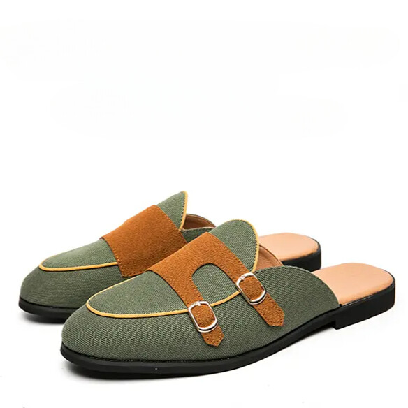 Mens Slip On Loafer Round Toe Slipper Mules Flat Buckle Colorblock ...