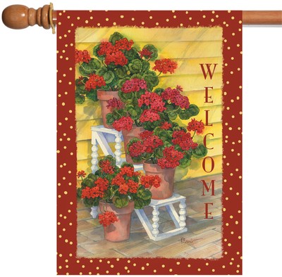 Toland Polka Dot Geraniums 28x40 Colorful Red Flower Welcome House Flag ...