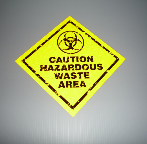 12" X 12" Yellow 3M EG Reflective CAUTION HAZARDOUS WASTE AREA adhesive ...