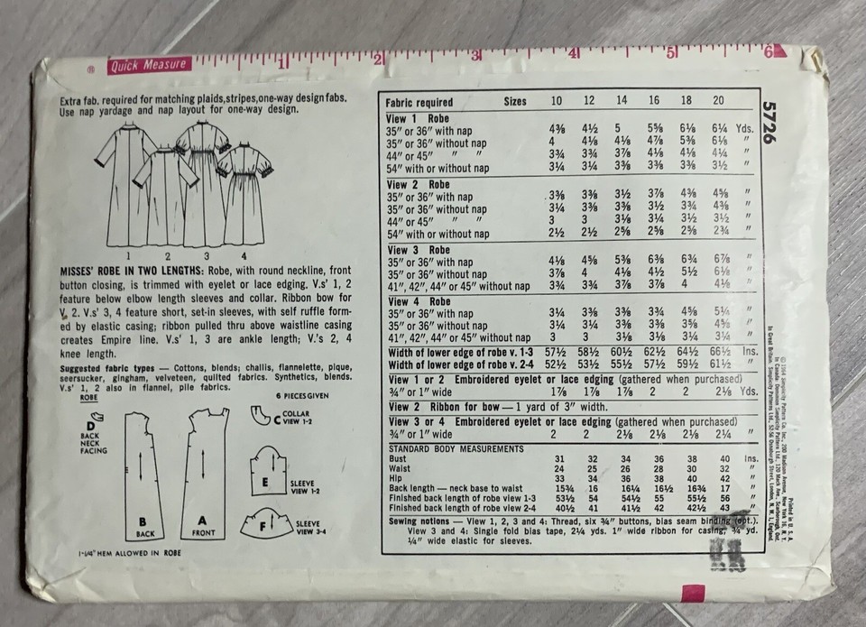 Simplicity Pattern 5726 Misses House Robe Sz 10 Vtg 1960s Uncut FF | eBay