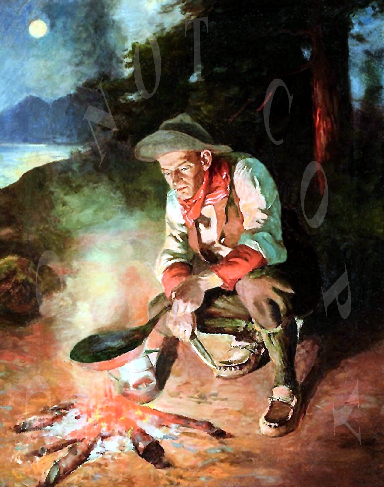 ANTIQUE 8X10 REPRODUCTION OLIVER KEMP PHOTOGRAPH PRINT MAN CAMPFIRE ...