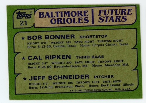 1982 Topps #21 Orioles Future Stars Cal Ripken Jr. RC EXMT HOF | eBay