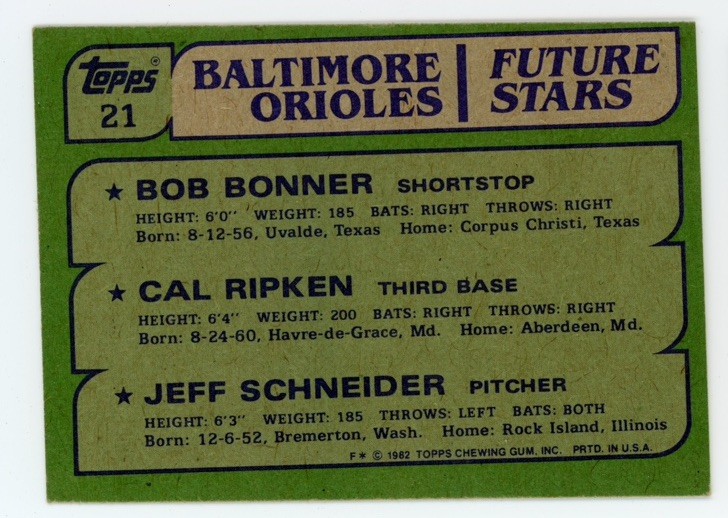 1982 Topps #21 Orioles Future Stars Cal Ripken Jr. RC EXMT HOF | eBay