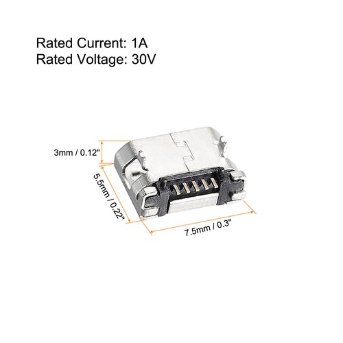 USB Socket Female DIP 5 Pins Connector 1A 30V 5.9mm/Silver Black/10 Pcs ...