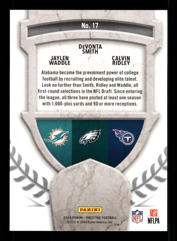 Jaylen Waddle / DeVonta Smith / Calvin Ridley 2024 Panini Prestige Alma ...