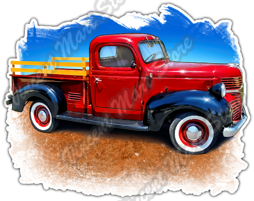 Classic Red Truck Antique Retro Vintage Car Bumper Vinyl Sticker Decal ...