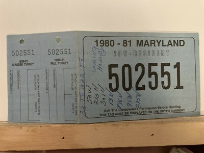 1980 - 1981 Maryland Non Resident Hunting License MD Vtg | eBay