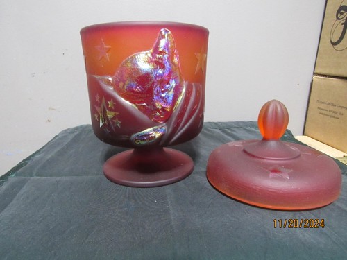 #16/25 2009 FENTON RED CHESSIE BOX FOR ROSSO LIDDED SATIN SAND CARVED W ...
