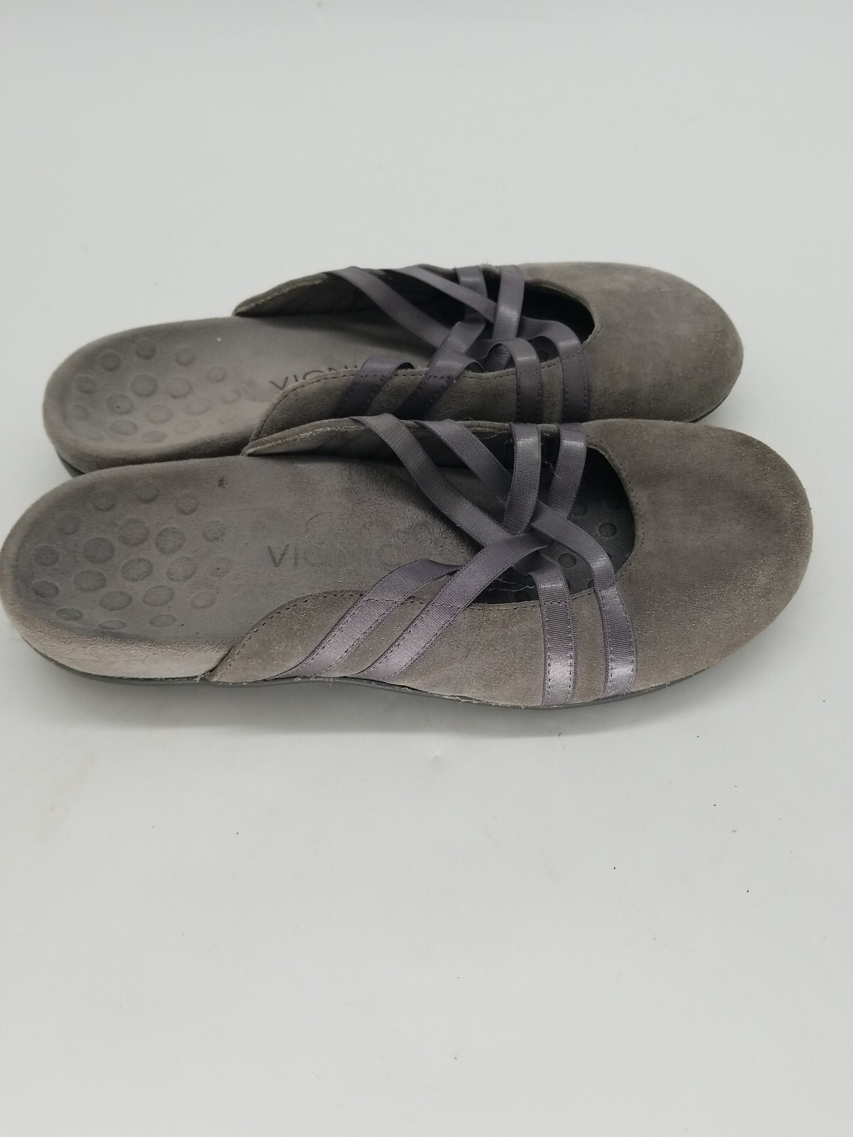 Vionic Claire Gray Leather Casual Slide Comfort Mules Shoes Orthopedic ...