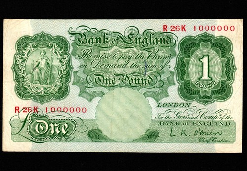UK Great Britain 1 POUND 1955 - 1960 P-369c VF One of a kind serial ...