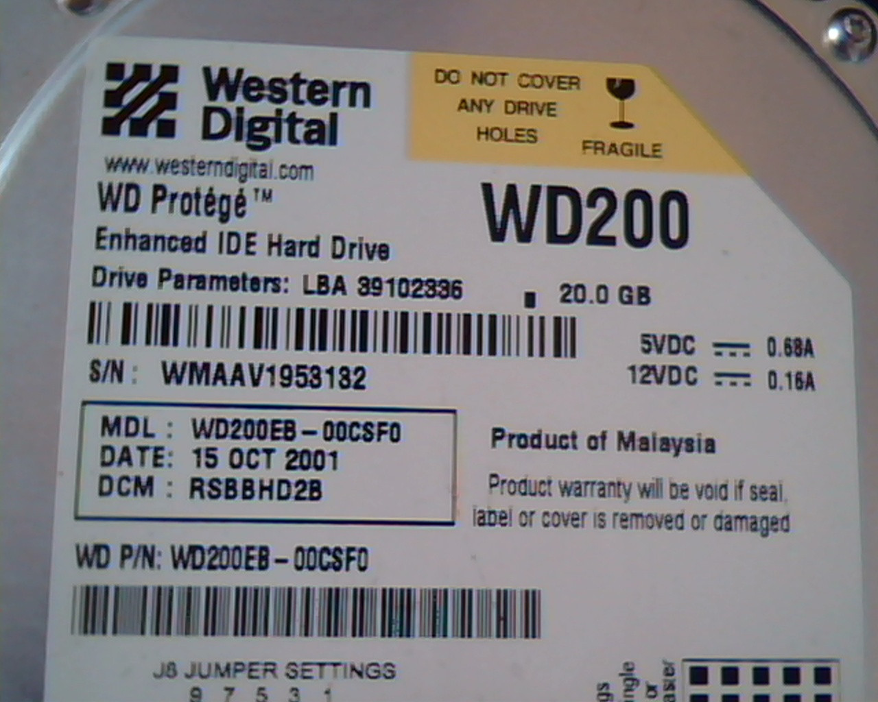 Hard Drive IDE Western Digital Protege WD200 WD200EB-00CSF0 2060-001100 ...