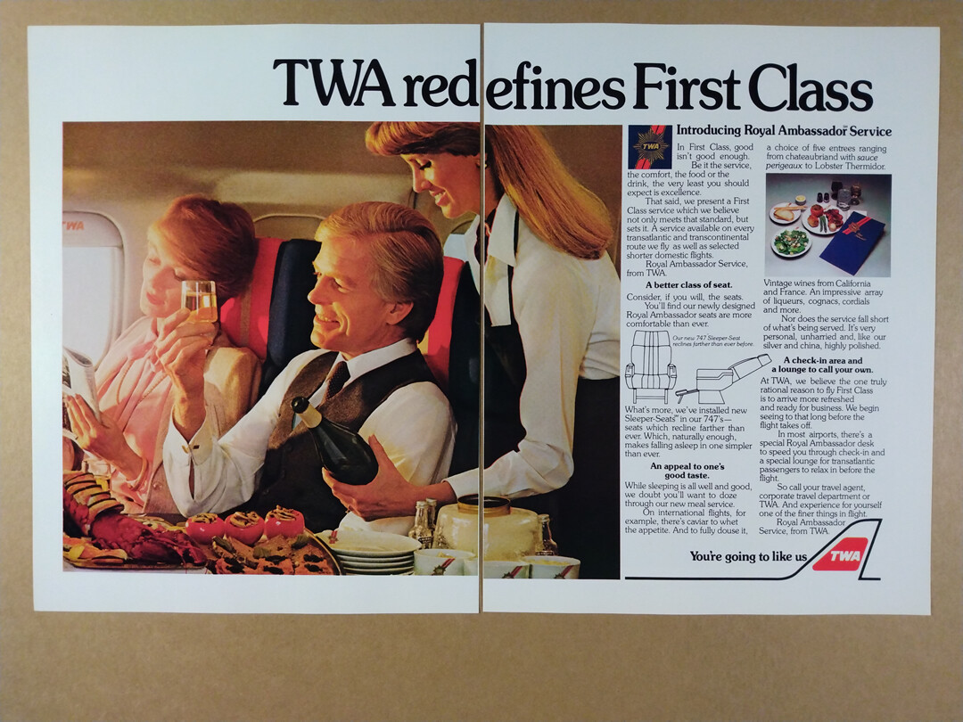 1981 TWA Royal Ambassador First Class Service vintage print Ad | eBay