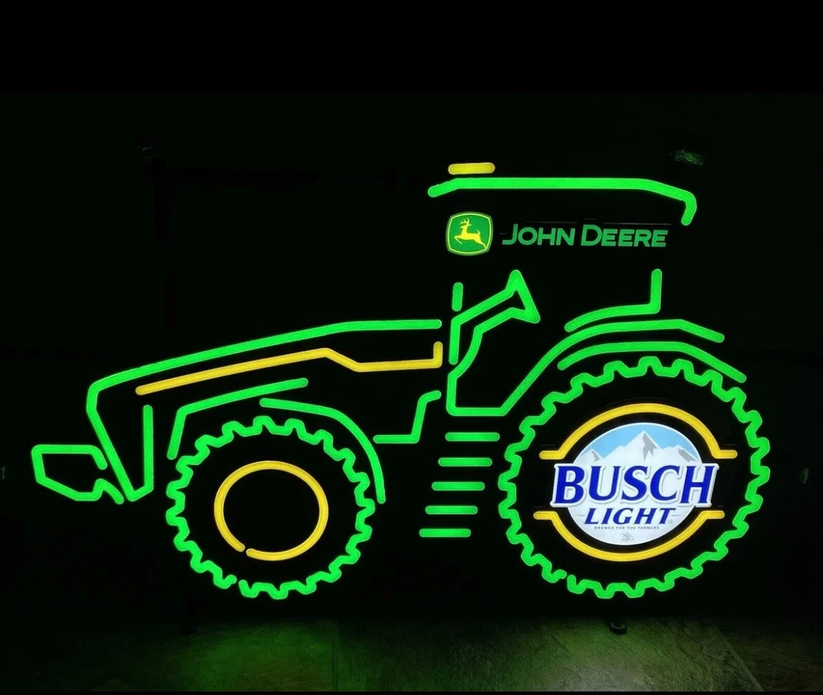 Neon LED John Deere tractor with busch light logo www.salaberlanga.com