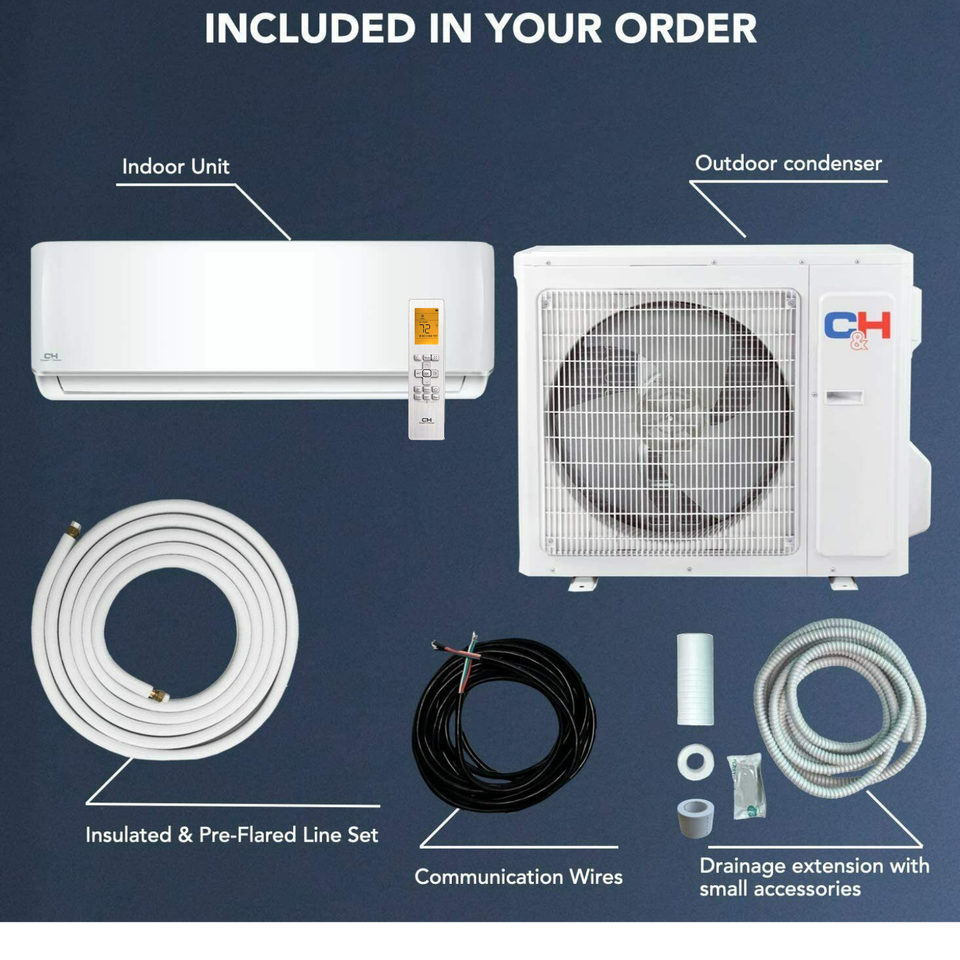 9000 BTU Mini Split HIGH EFFICIENT Heat Pump Air Conditioner 25 SEER ...