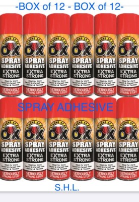 PACK OF 12 x 500ML STRONG AS AN OX HEAVY DUTY SPRAY ADHESIVE GLUE ...