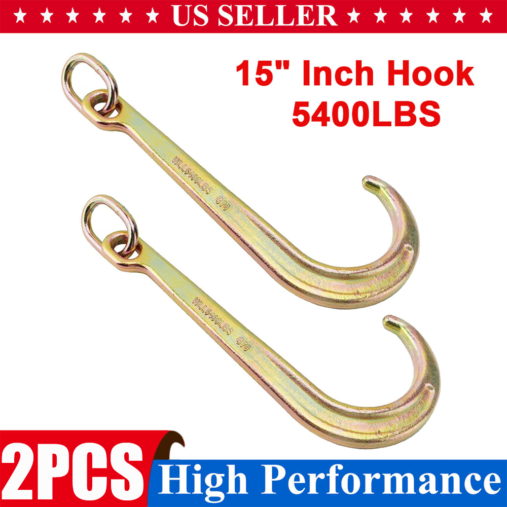 (2)15" Inch J Hook with Chain Link Tow Axle Strap Wrecker Clevis WLL ...