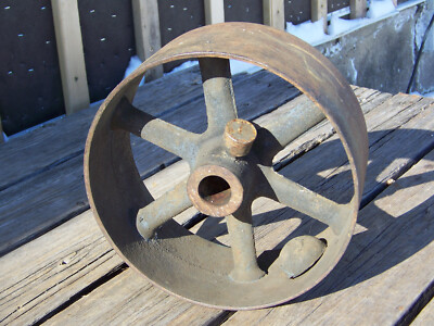 Vintage Cast Hit-Miss Steam Gas Engine Idler Flat Belt Pulley 10" D 4-1 ...