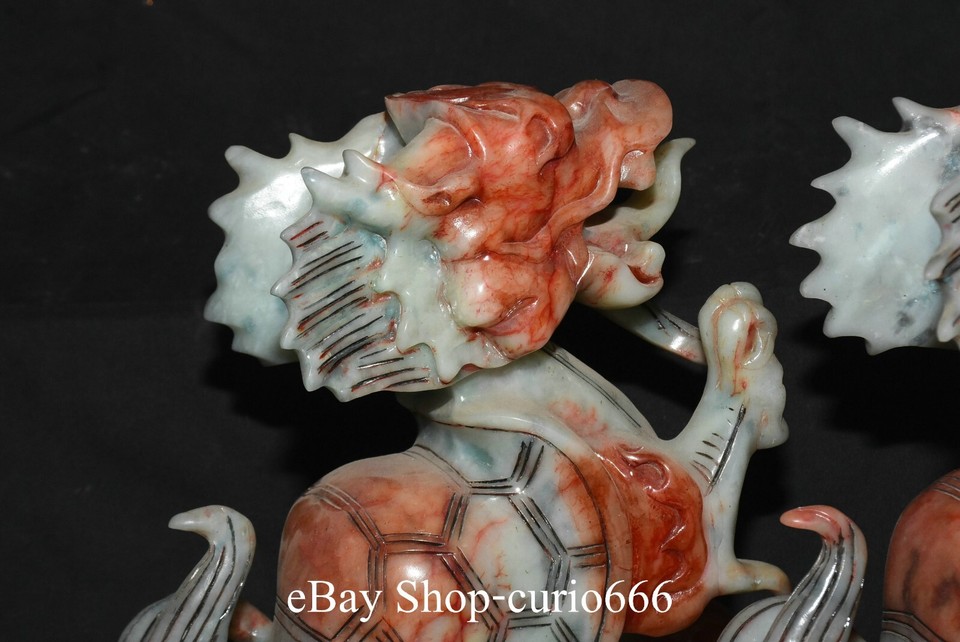 10''China Natural Xiu Jade Carve Dragon Tortoise Xaunwu Beast Animal ...