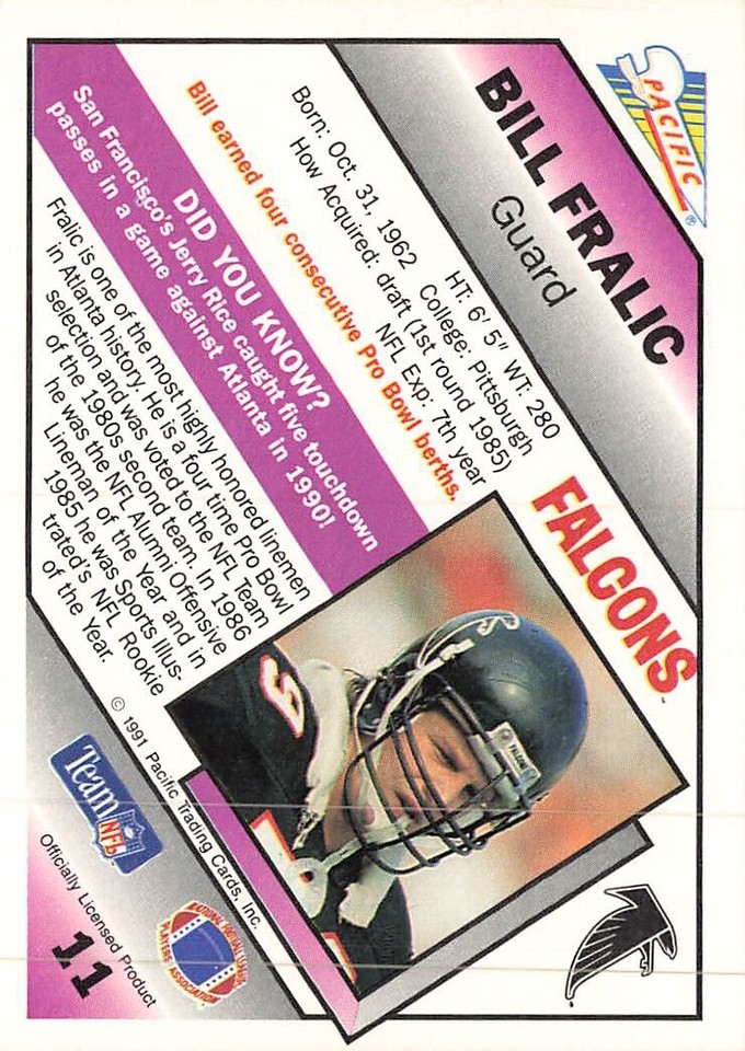 1991 Pacific #11 Bill Fralic Atlanta Falcons | eBay