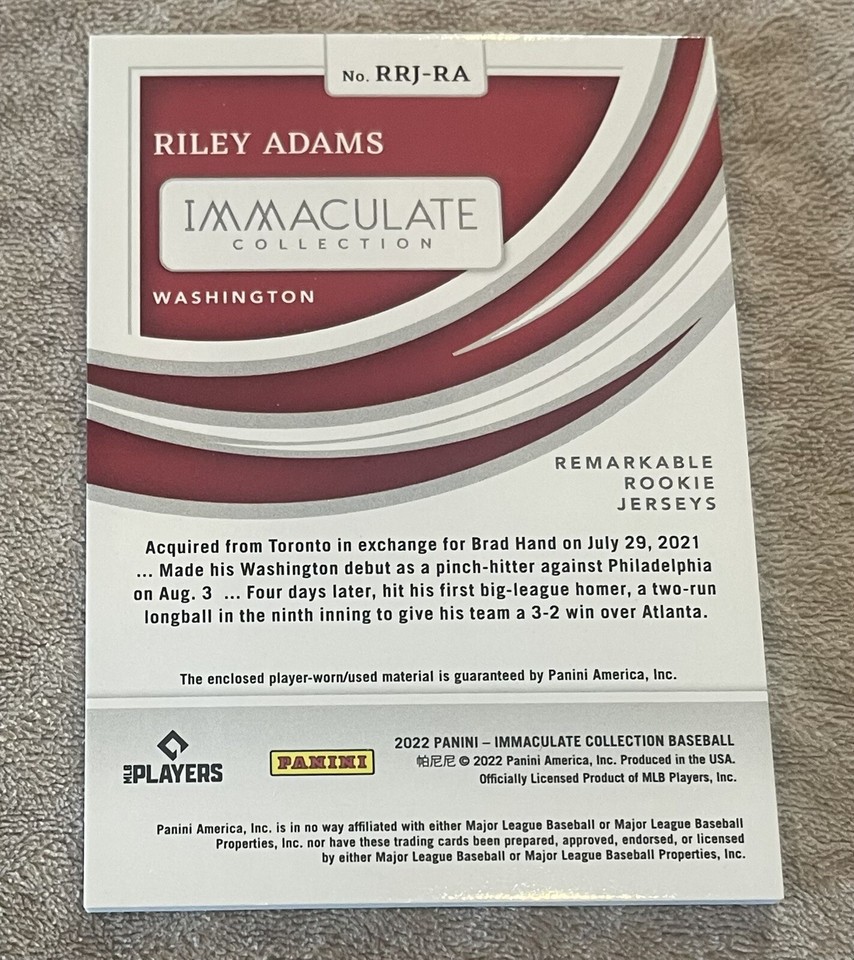 2022 Panini Immaculate Riley Adams Tri-Color Patch 18/49 Red Parallel ...