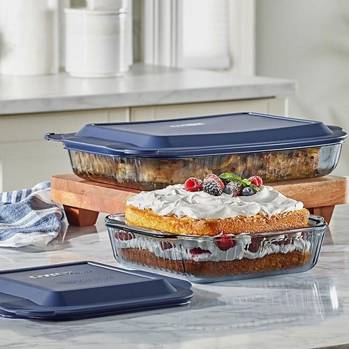 Pyrex Sculpted Tinted 4-Piece Glass Baking Dish Set with Airtight Lids ...