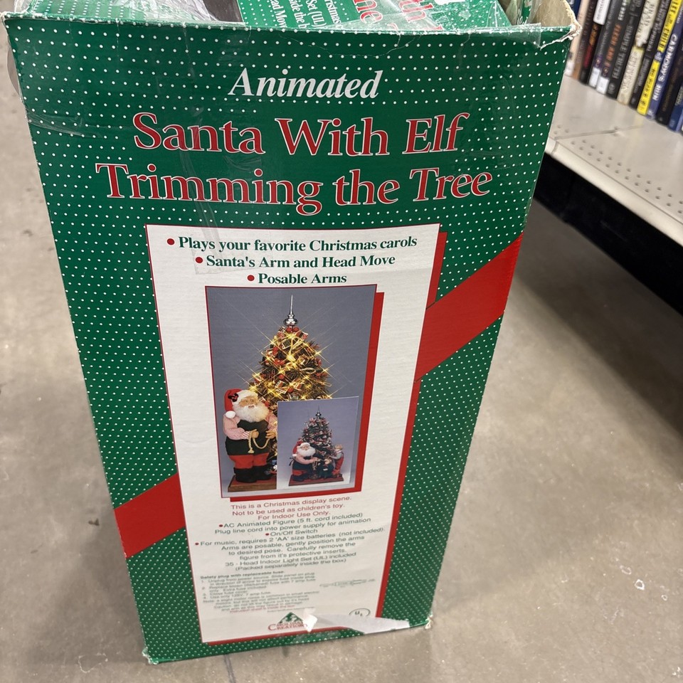 1995 Holiday Creations Animated Santa With Elf Trimming the Tree ...