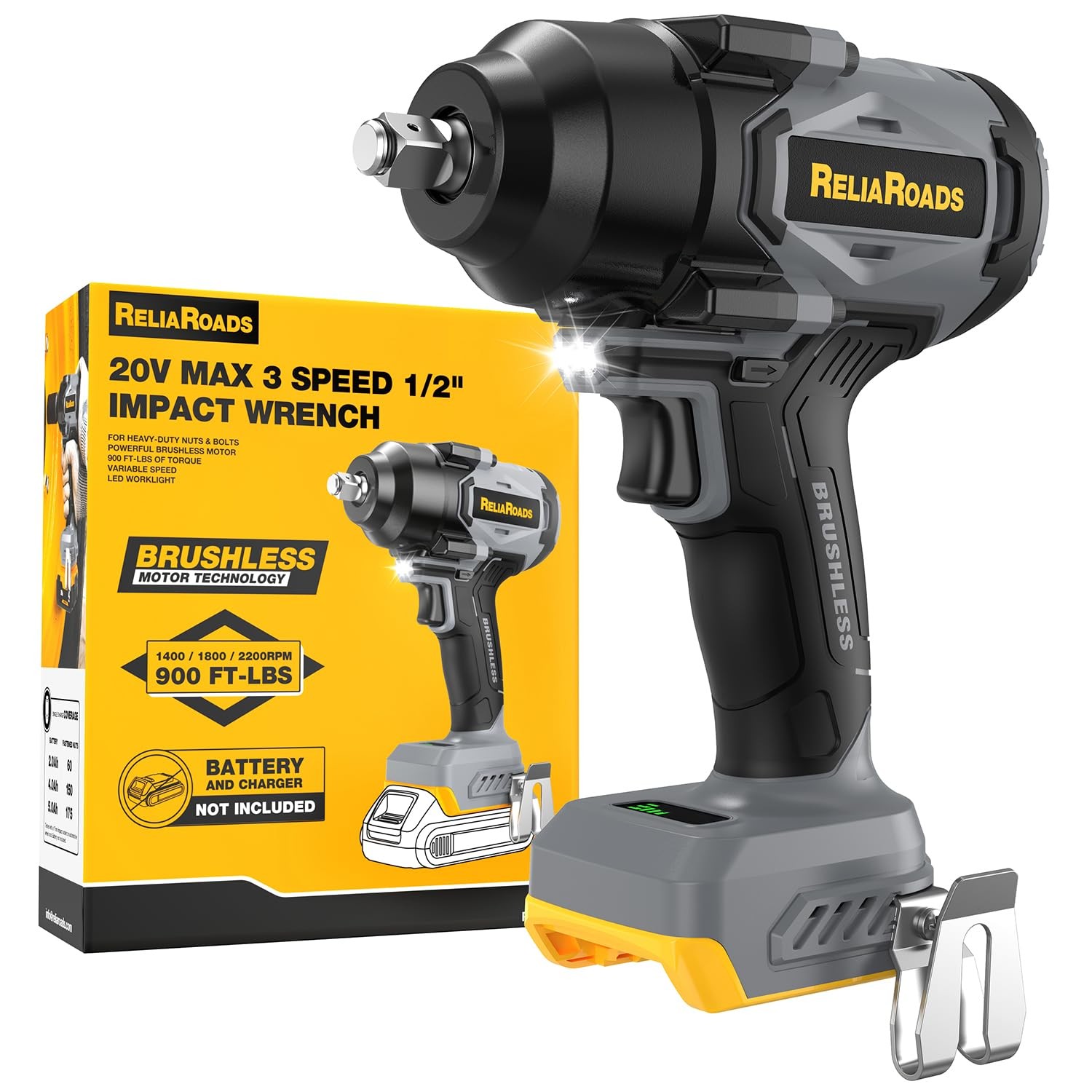 900 Ft-lbs Cordless Impact Wrench, 1/2 Inch Impact Gun Compatible ...