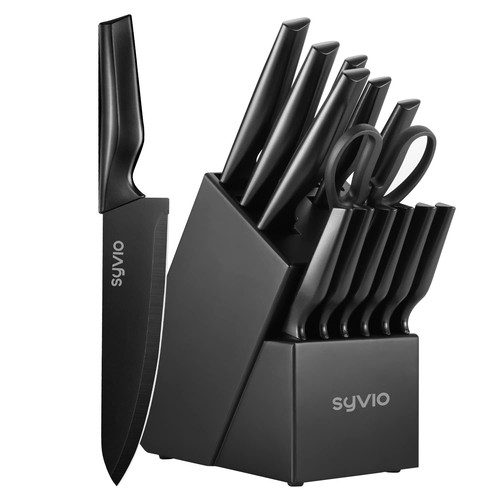 Block Knife Set, 15 Pcs Kitchen Knife Set with Block and Sharpener ...
