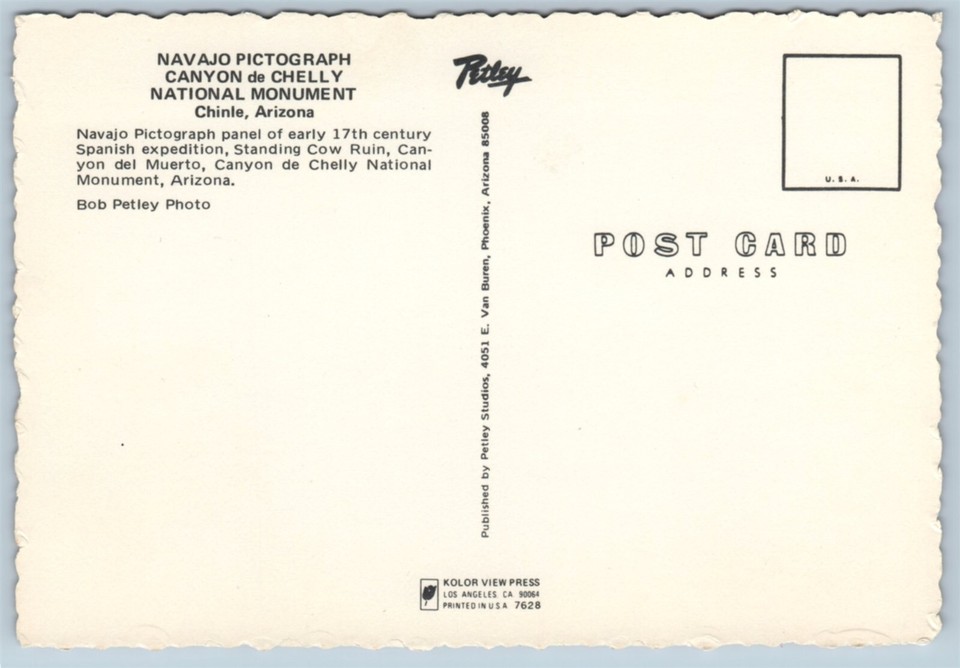 Postcard Navajo Pictograph Canyon De Chelly Chinle Arizona Continental ...