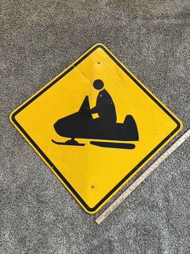 Vintage Caution Yellow And Black Retired Snowmobile Crossing Sign 30"× ...