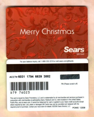 SEARS Merry Christmas ( 2006 ) Gift Card ( $0 ) V1 | eBay