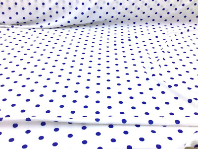 Bullet Printed Liverpool Textured Fabric Stretch White Blue Small Polka ...