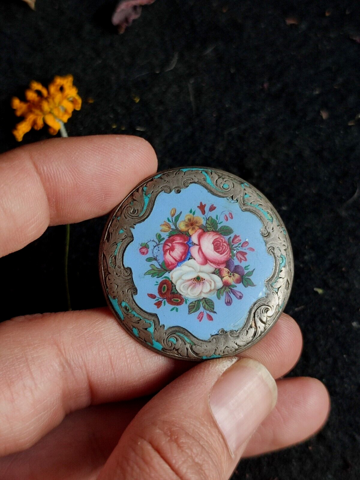 Antique Silver Enamelled Pocket Watch Case Cover - - Gem