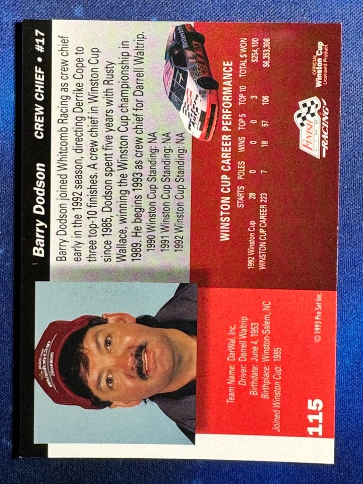 1993 Pro Set Finish Line #115 Barry Dodson | eBay