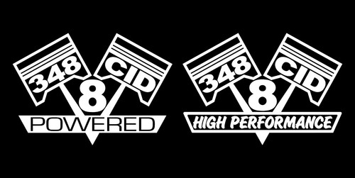 2 V8 348 CID ENGINE HIGH PERFORMANCE POWERED PISTON DECALS BBC STICKERS ...