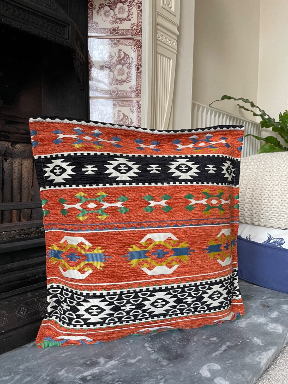 Orange Aztec Cushion Cover, Ethnic Throw Pillow, Turkish Kilim Motifs ...